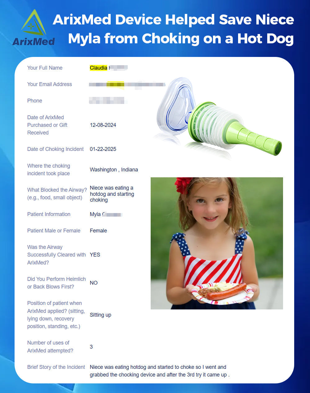 #145 ArixMed Device Helped Save Niece Myla from Choking on a Hot Dog ...