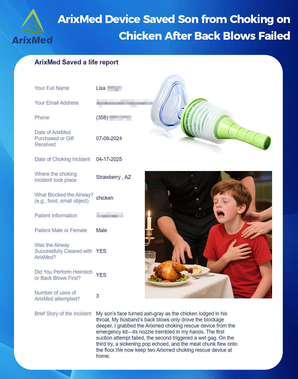#225 Boy from Choking on Chicken – ARIX MED INC