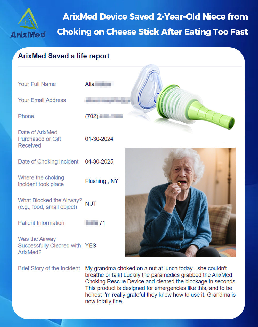 #294 ArixMed Device Saved Grandma from Choking on a Nut – ARIX MED INC