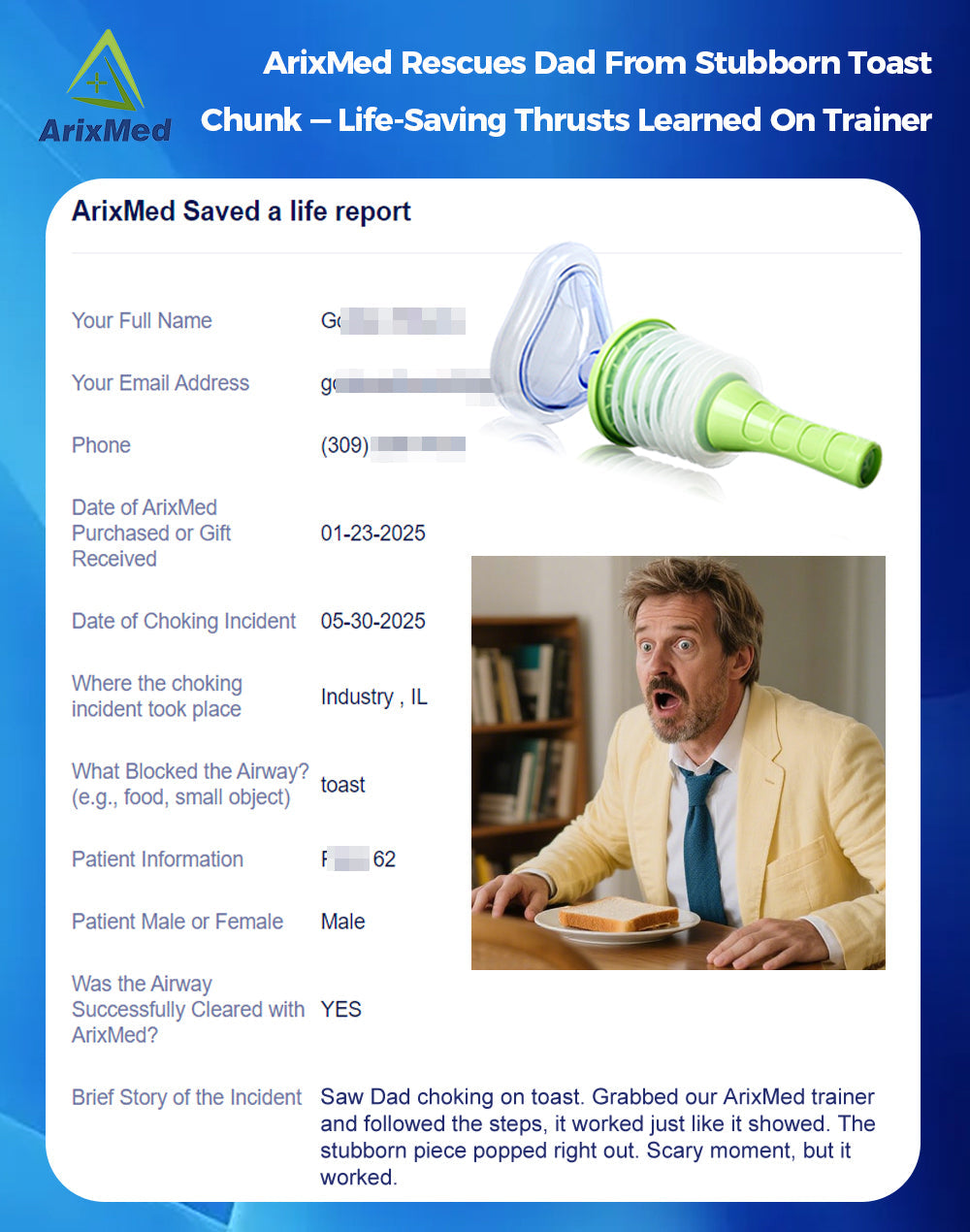 #370 ArixMed Saves Dad During Breakfast Choking Scare – ARIX MED INC